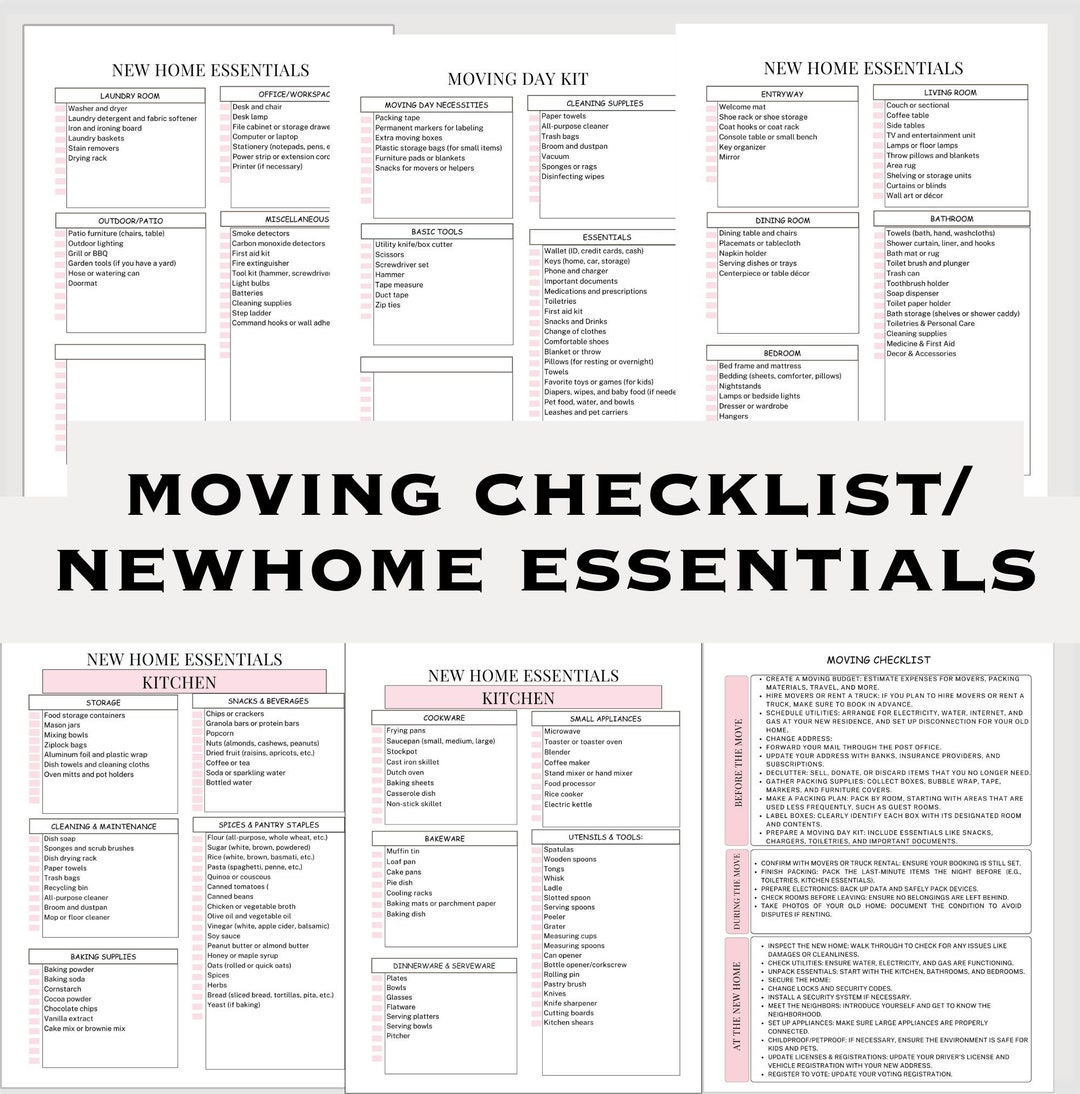 Moving Checklist, New Home Essentials Checklist, New Home Planner, New ...