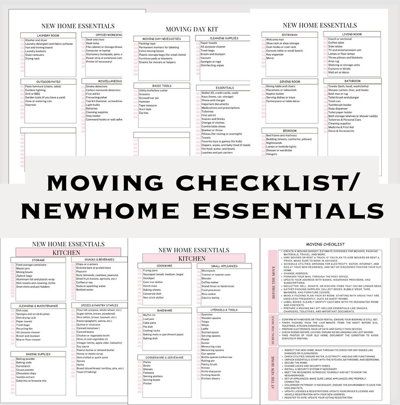 Moving Checklist, New Home Essentials Checklist, New Home Planner, New ...
