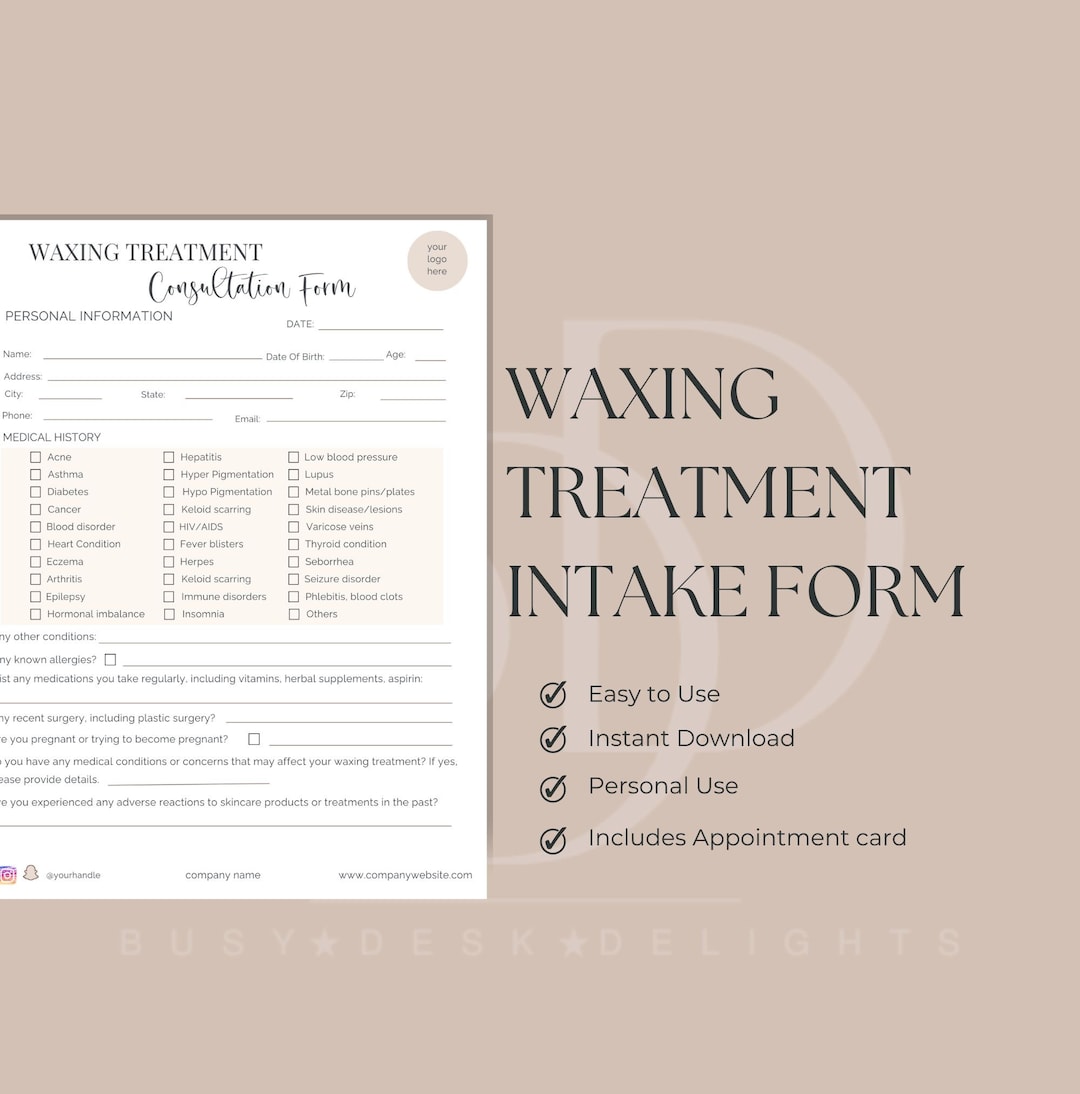 Waxing Treatment Consultation Form: Esthetician Client Intake (editable ...