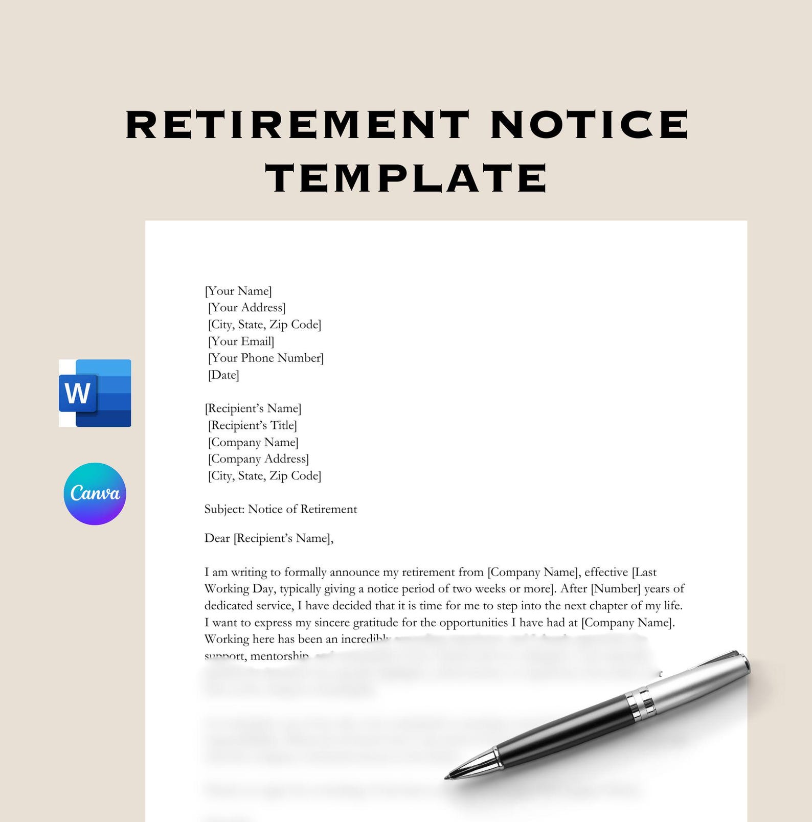 Retirement Notice Template: Canva & Word Letter Design (digital ...
