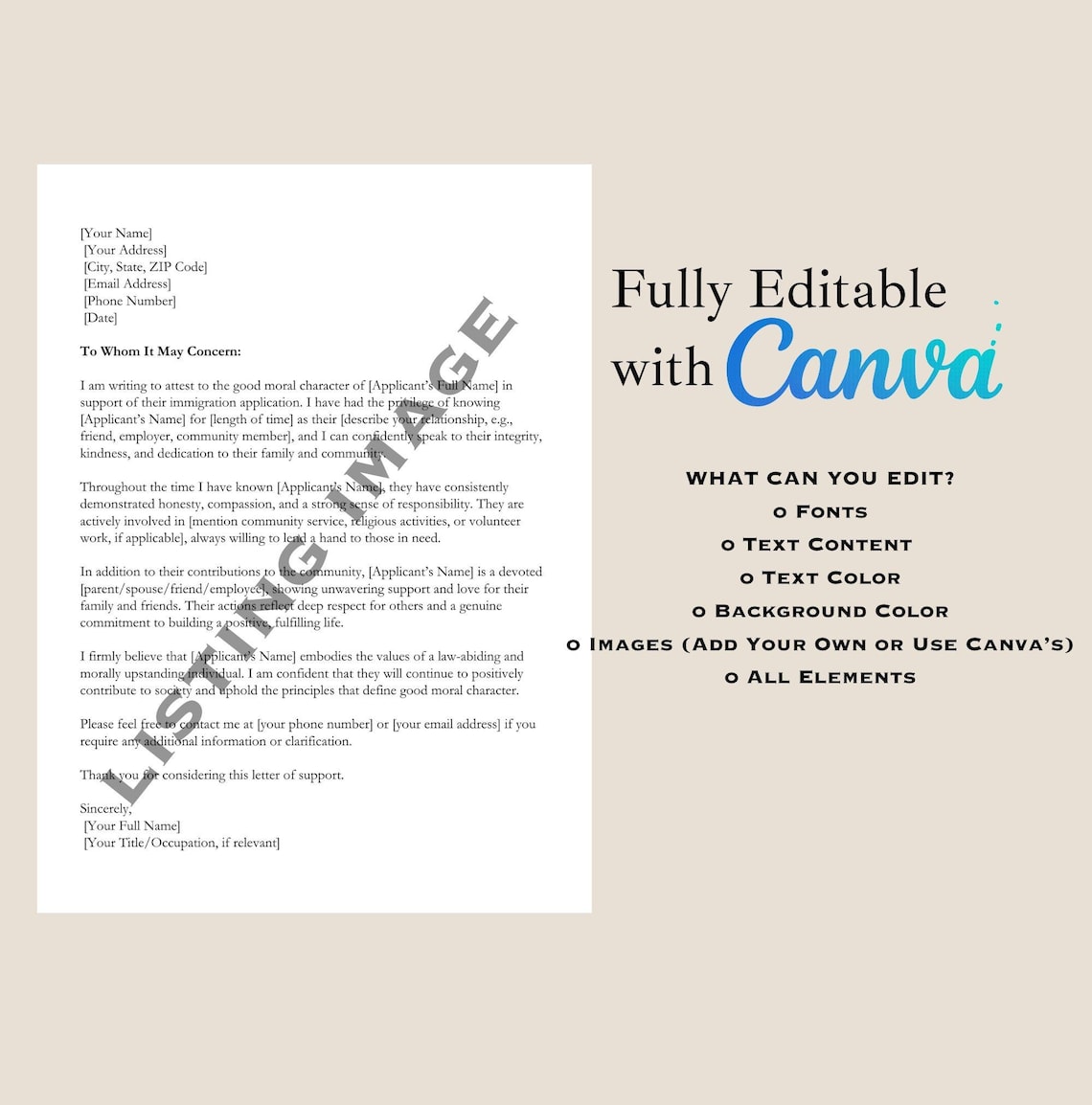 Immigration Character Reference Letter Template (digital Download) - Etsy