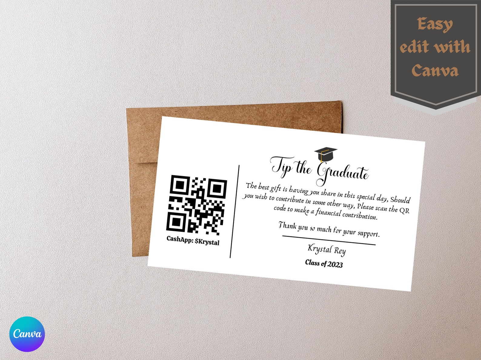 Tip the Graduate Insert Card: Graduation QR Code Template (digital) - Etsy