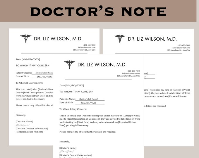 Editable Doctor's Note Template PDF Word A4 US Letter Size - Etsy Canada