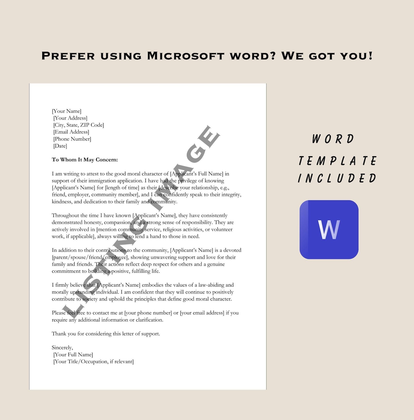 Immigration Character Reference Letter Template (digital Download) - Etsy