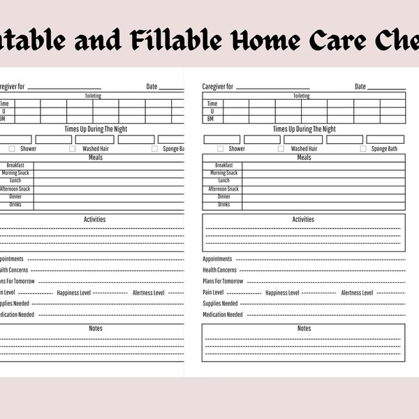 Caregiver Daily Log - Etsy