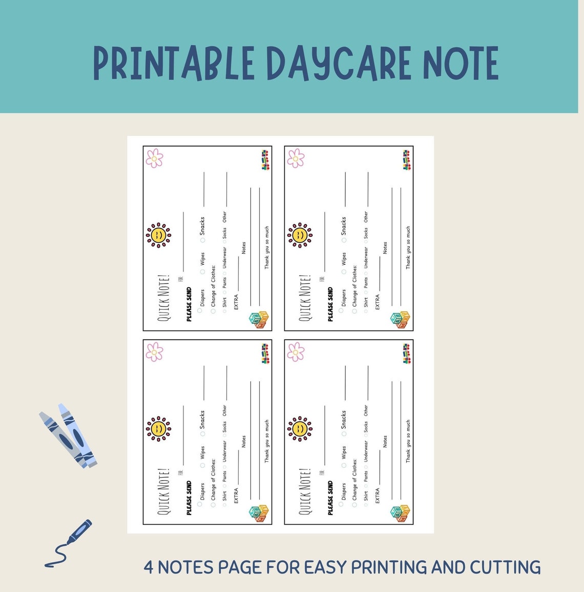 Printable Daycare Quick Note, Teacher Going Home Report, Caregiver Note ...