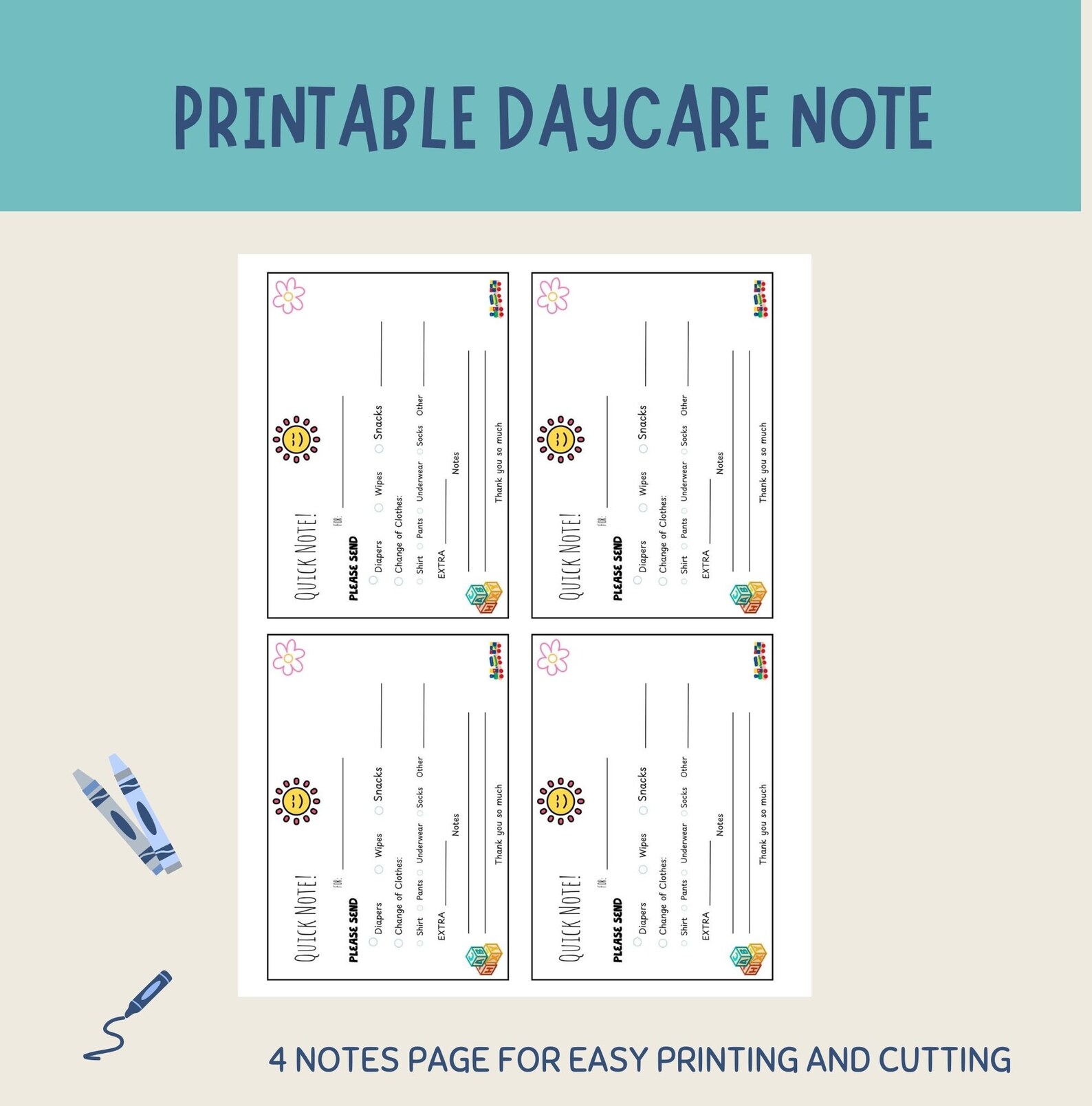 Printable Daycare Quick Note, Teacher Going Home Report, Caregiver Note ...