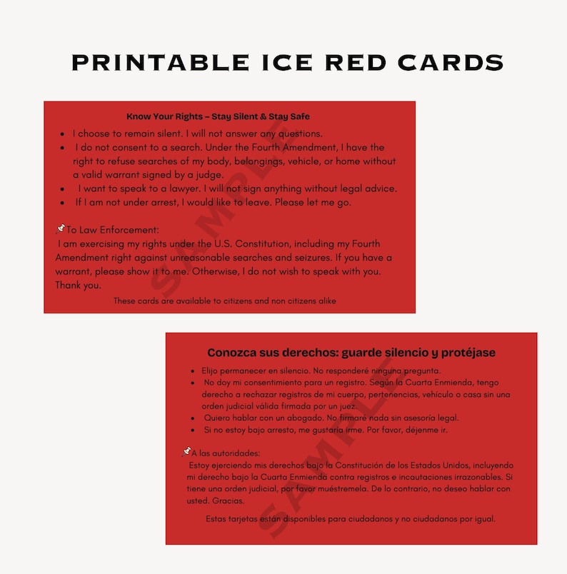 Immigration Rights Red Cards Printable (instant Download) - Etsy Australia