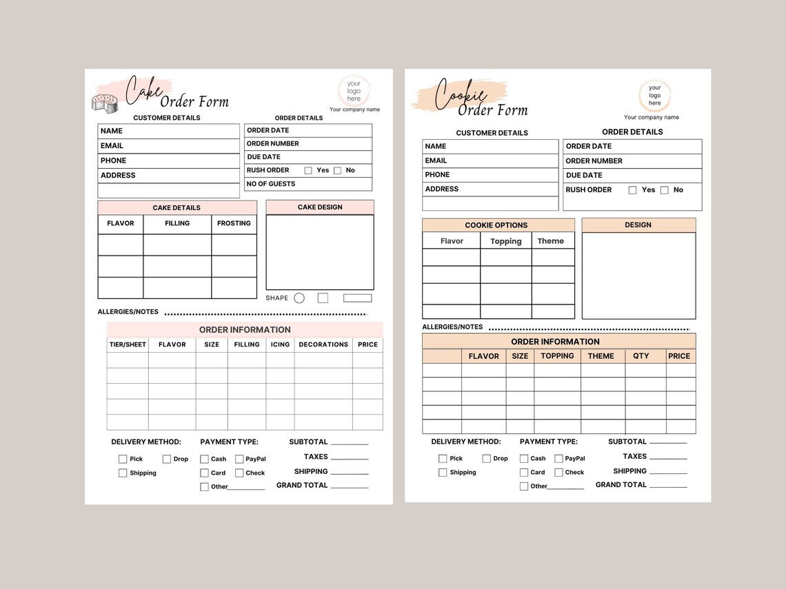 Cookie Order Form Template, Bakery Order Forms. Cupcake Order Form ...