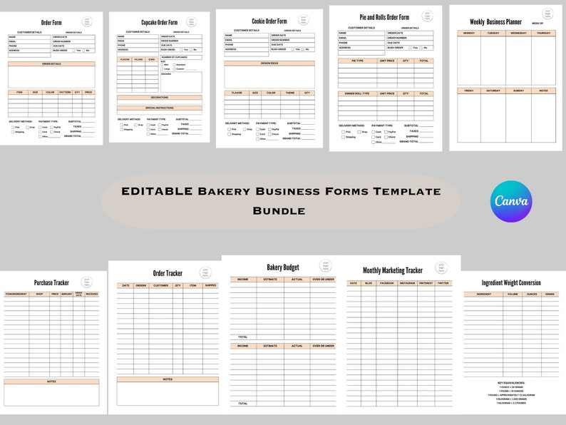 Editable Bakery Business Forms Template Bundle (digital Download) - Etsy