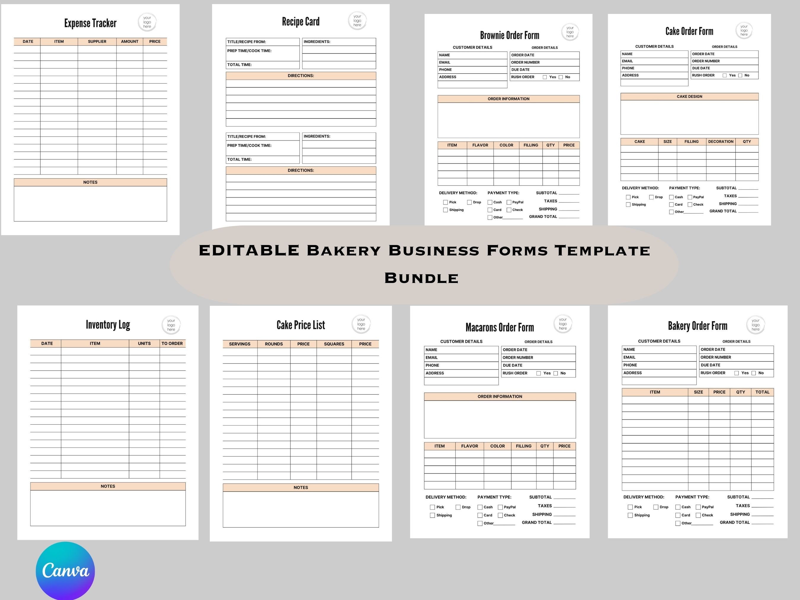Editable Bakery Business Forms Template Bundle (digital Download) - Etsy