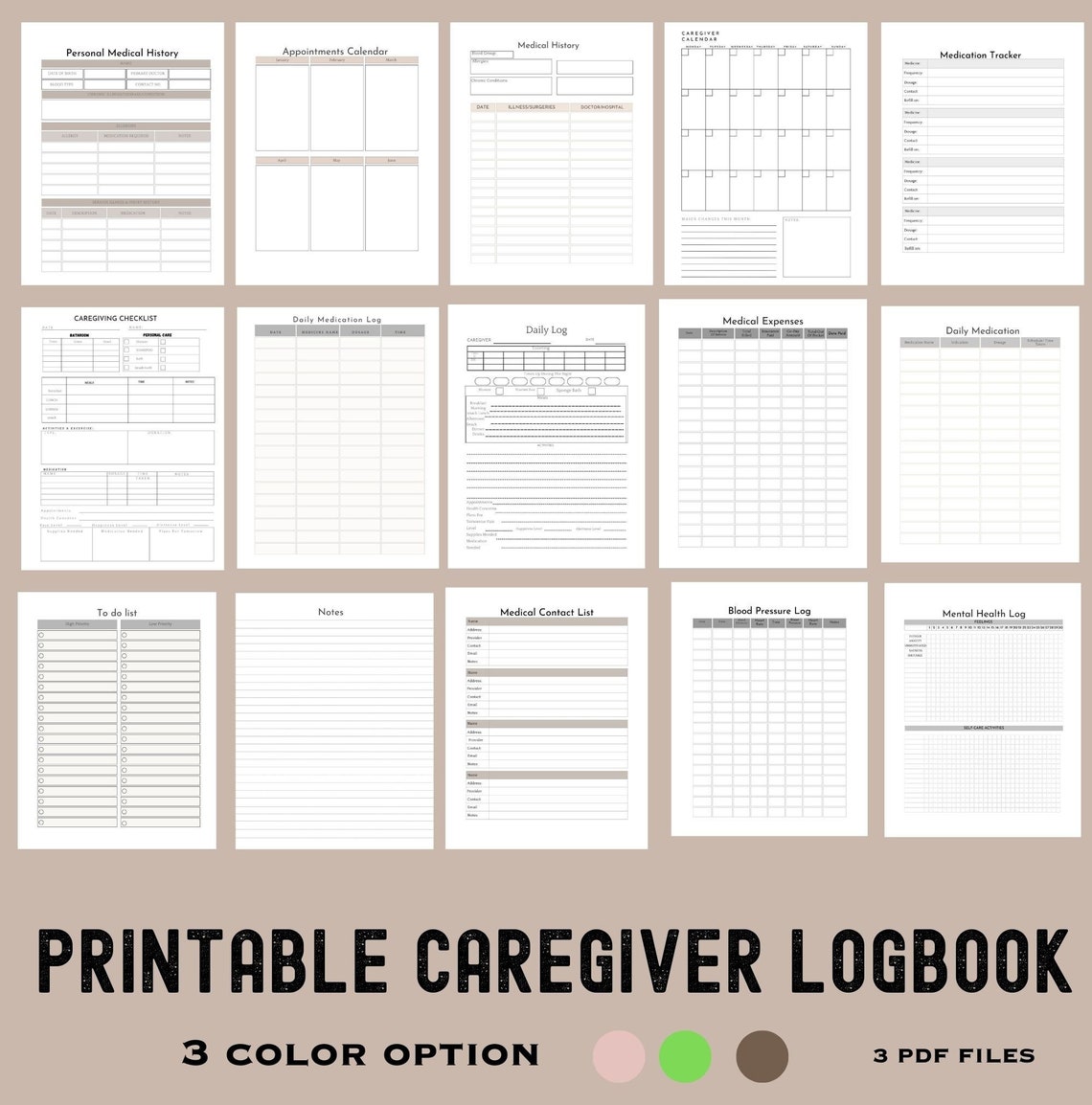 Printable Caregiver Logbook: Medical Binder, Daily Task Log (PDF) - Etsy