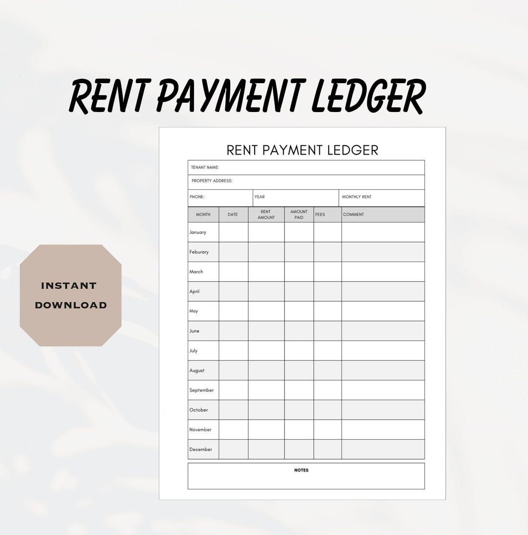 Rent Payment Ledger - Printable Minimalist Rent Payment Ledger for ...