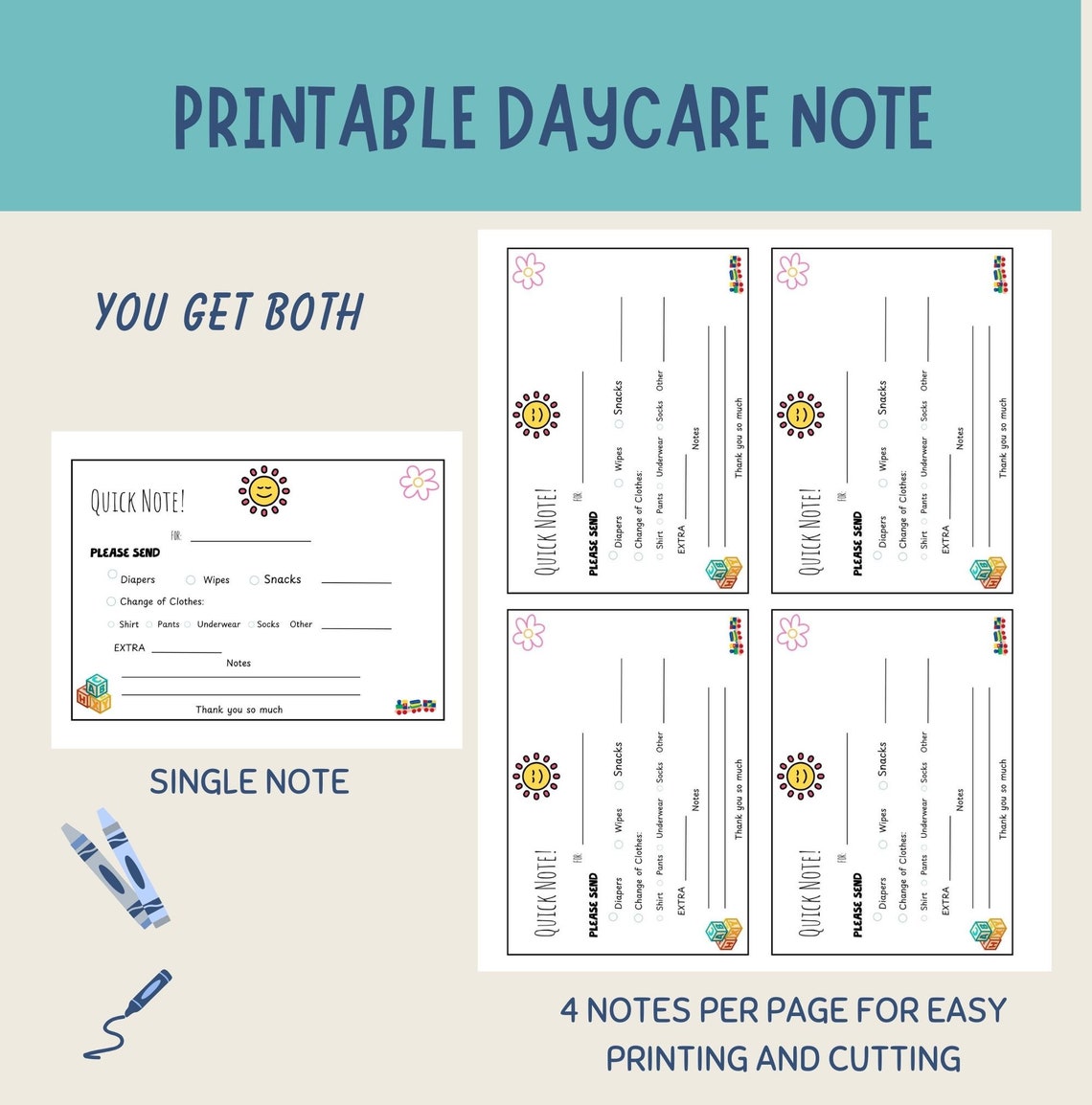 Printable Daycare Quick Note, Teacher Going Home Report, Caregiver Note ...