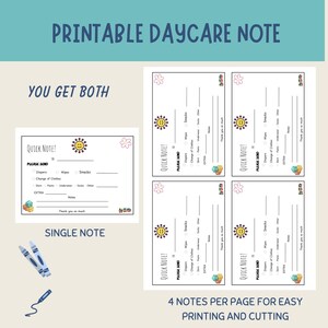 Printable Daycare Note for Parents: Teacher Communication (instant ...