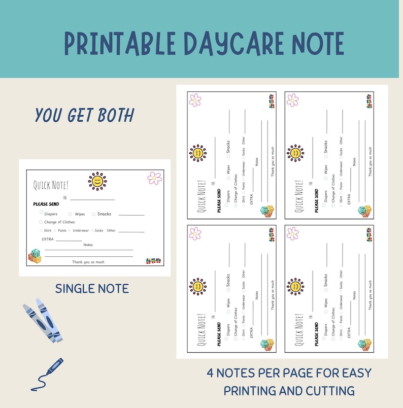 Printable Daycare Quick Note, Teacher Going Home Report, Caregiver Note ...