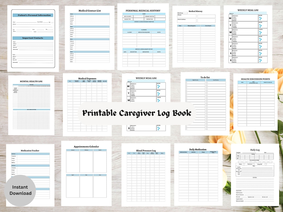 Printable Caregiver Logbook: Medical Binder & Daily Task Checklist ...