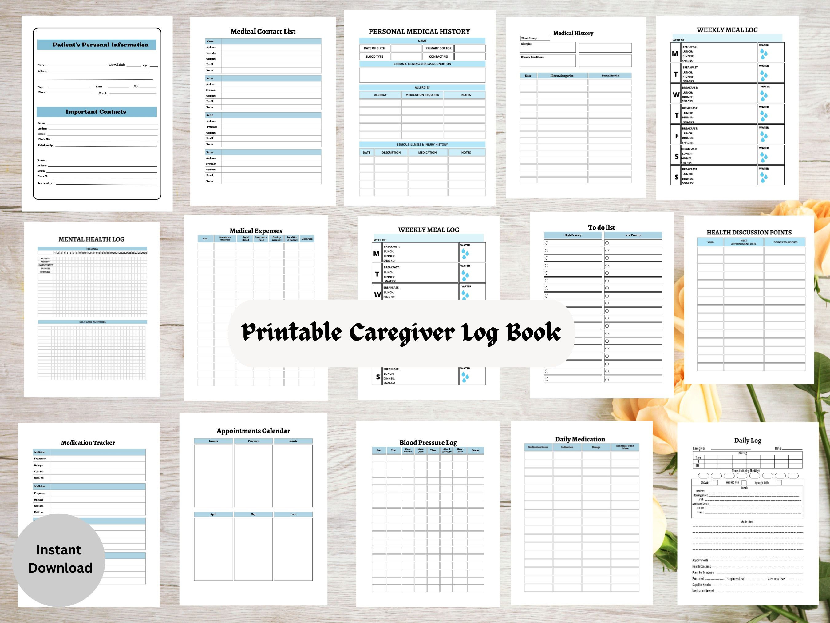 Printable Caregiver Logbook: Medical Binder & Daily Task Checklist ...