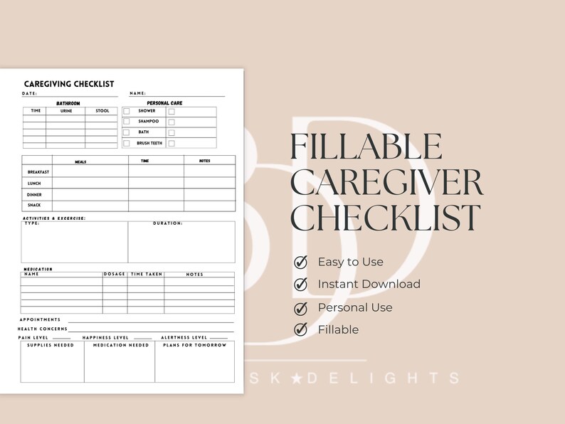 Fillable Caregiver Checklist, Caregiver Checklist, Printable Caregiver ...