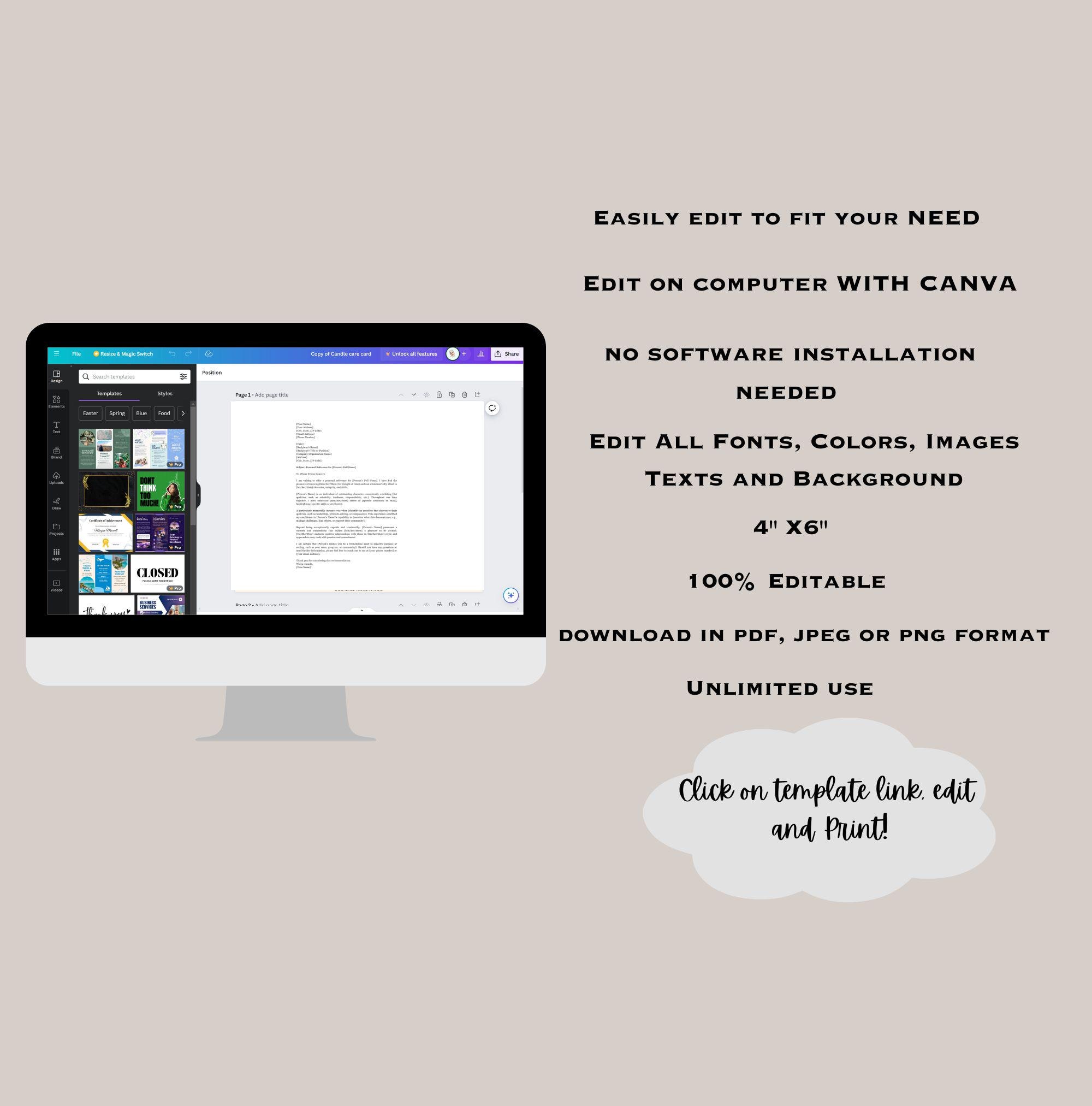 Personal Reference Letter Template: Editable Word & Canva (digital ...
