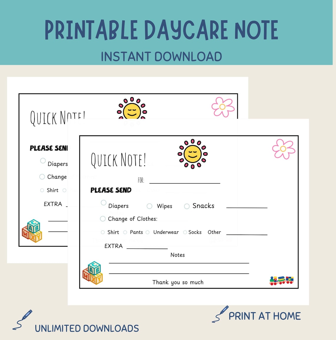 Daycare Note for Parents, Caregiver Note, Daycare Mail, Printable Note ...