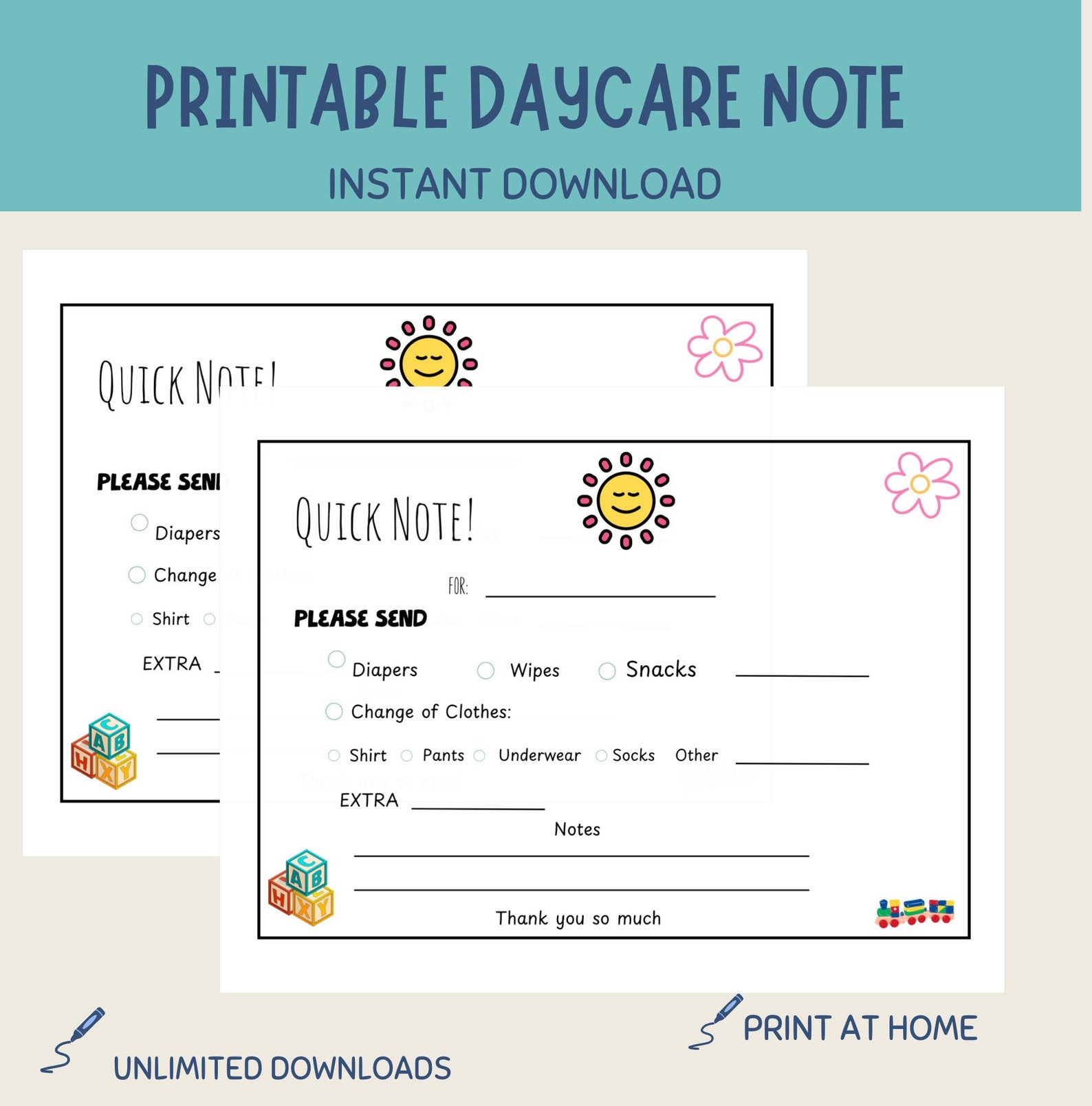 Printable Daycare Note for Parents: Teacher Communication (instant ...