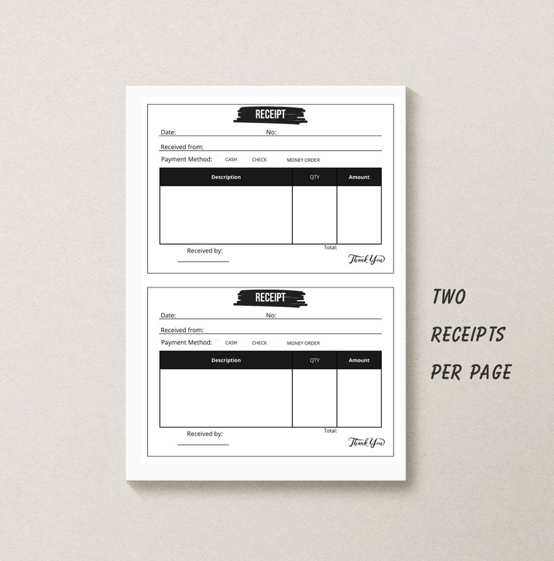 Printable Minimalist Receipt Template: Business Payment Form (instant ...