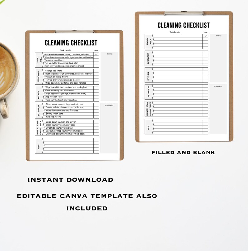 Daily Cleaning Checklist, Printable Home Cleaning Schedule & Chores ...