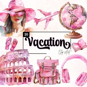 Watercolor Clip Art Travel, Vacation Holiday Graphics, World Travel ...