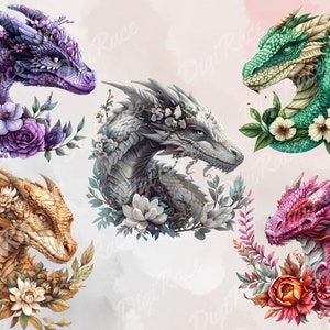 Floral Dragon Clip Art, Dark Fantasy Printable, Roses, Mythical ...