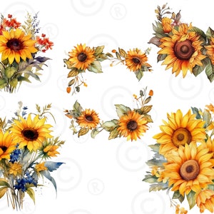 Watercolor Sunflowers Clipart Bundle Flowers Sunflowers Clip Art Yellow ...