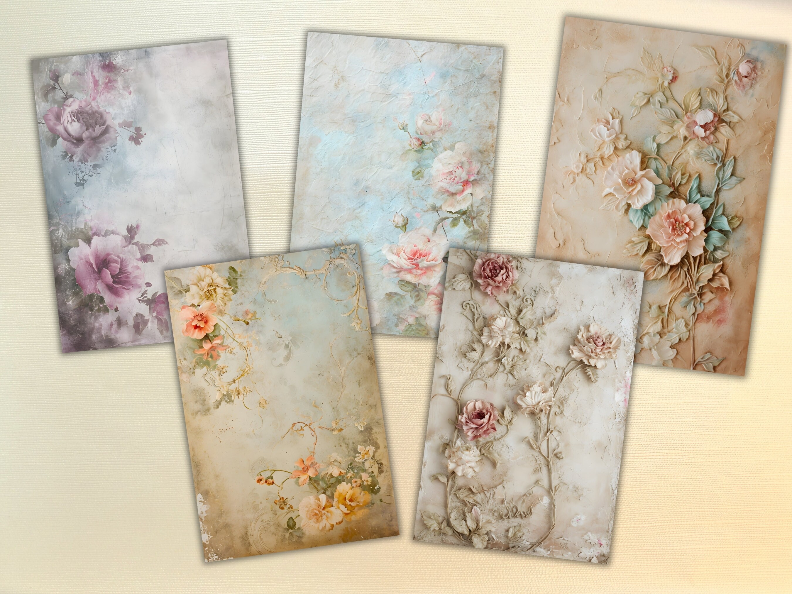 Vintage Floral Digital Printable Paper Aged Paper Texture Soft Shabby ...