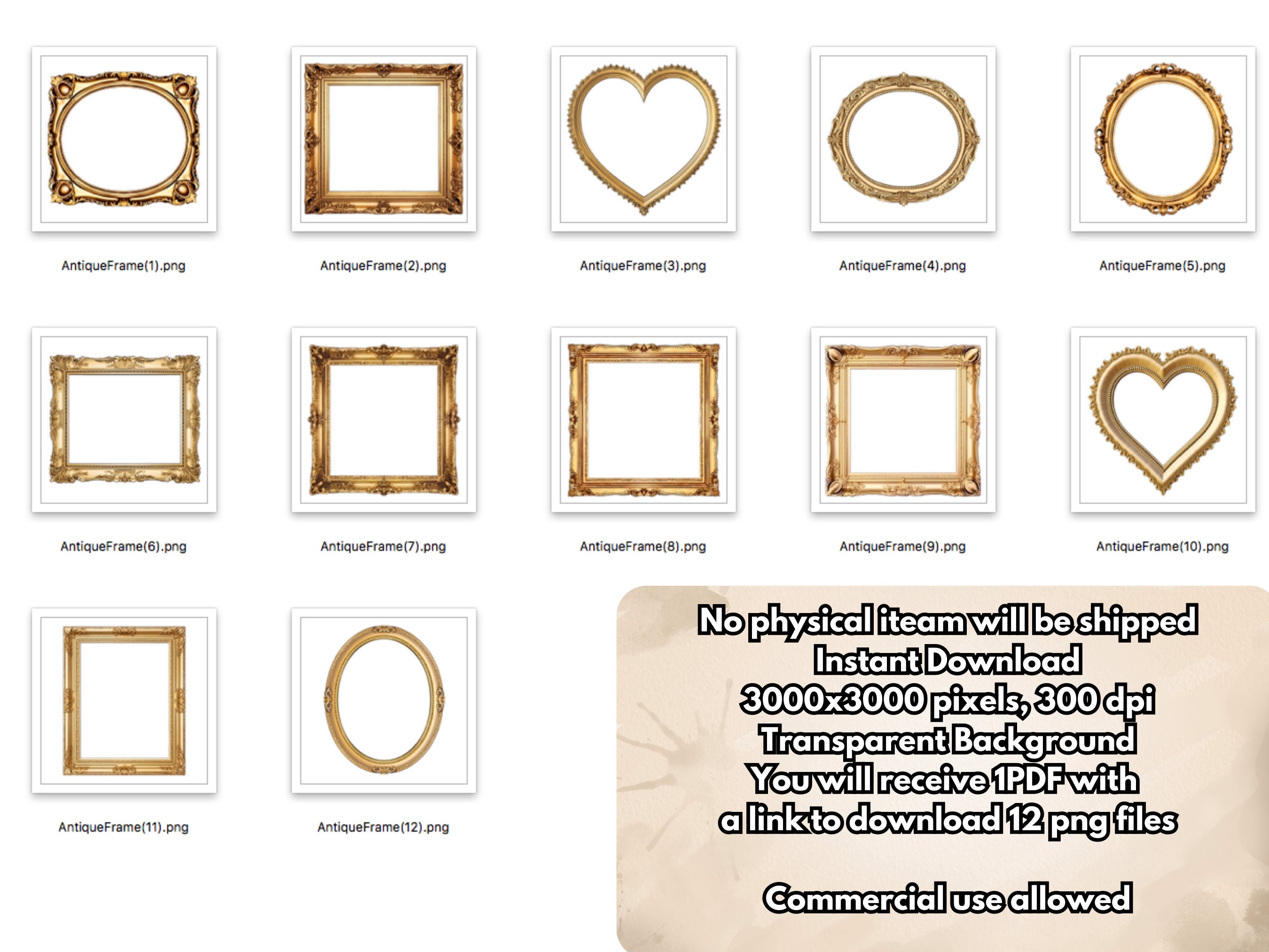 Clip Art Gold Antique Frames Vintage Borders Heart Frames Golden Retro ...