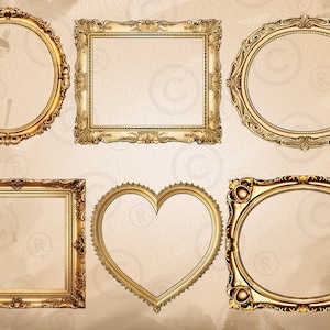 Clip Art Gold Antique Frames Vintage Borders Heart Frames Golden Retro ...
