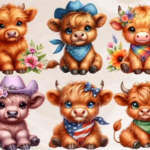 Highland Cow Digital Clip Art - Watercolor Summer Clipart, Vivid ...