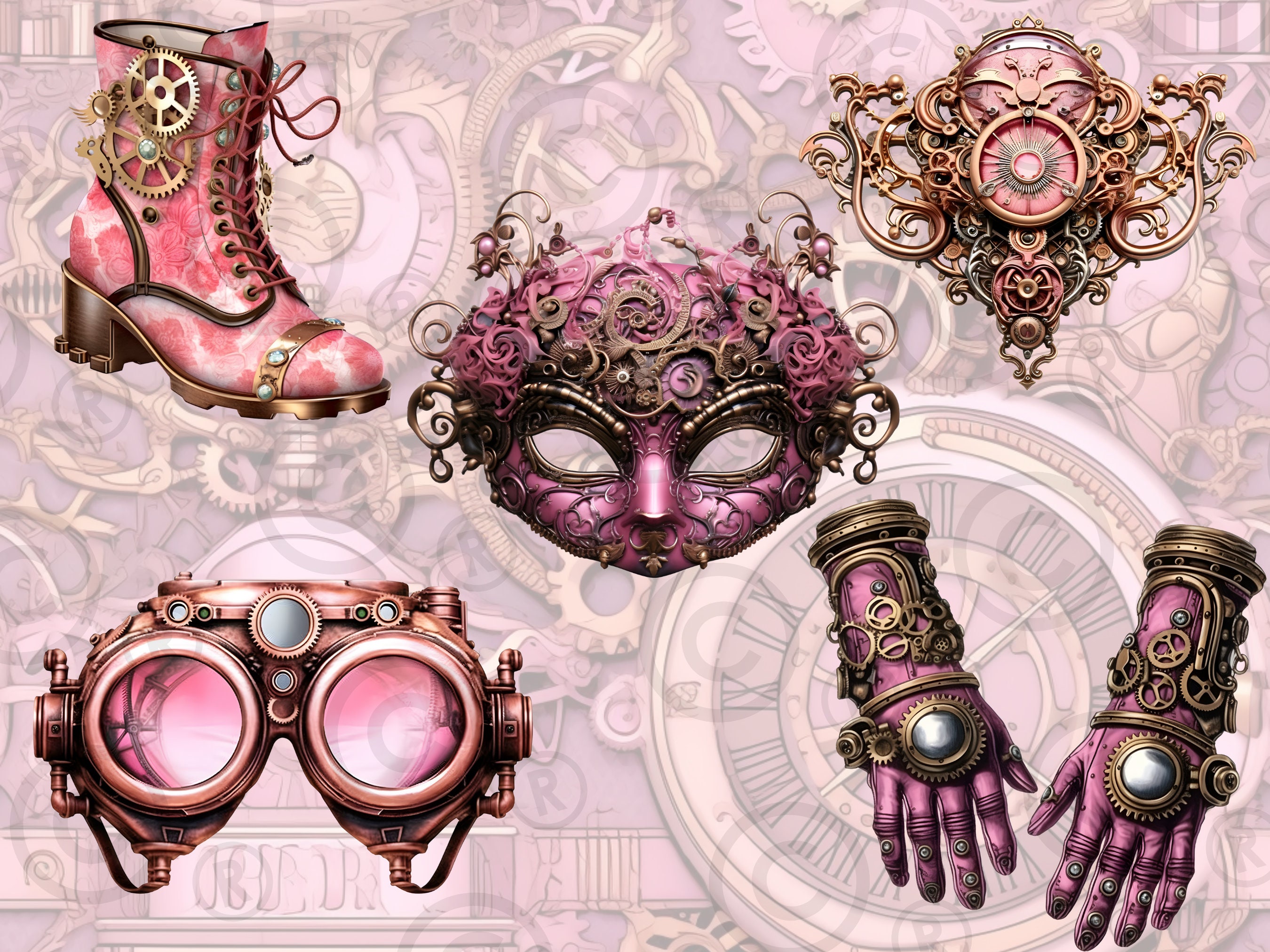 Clip Art Steampunk Pink 300DPI Transparent Background Free Commercial ...