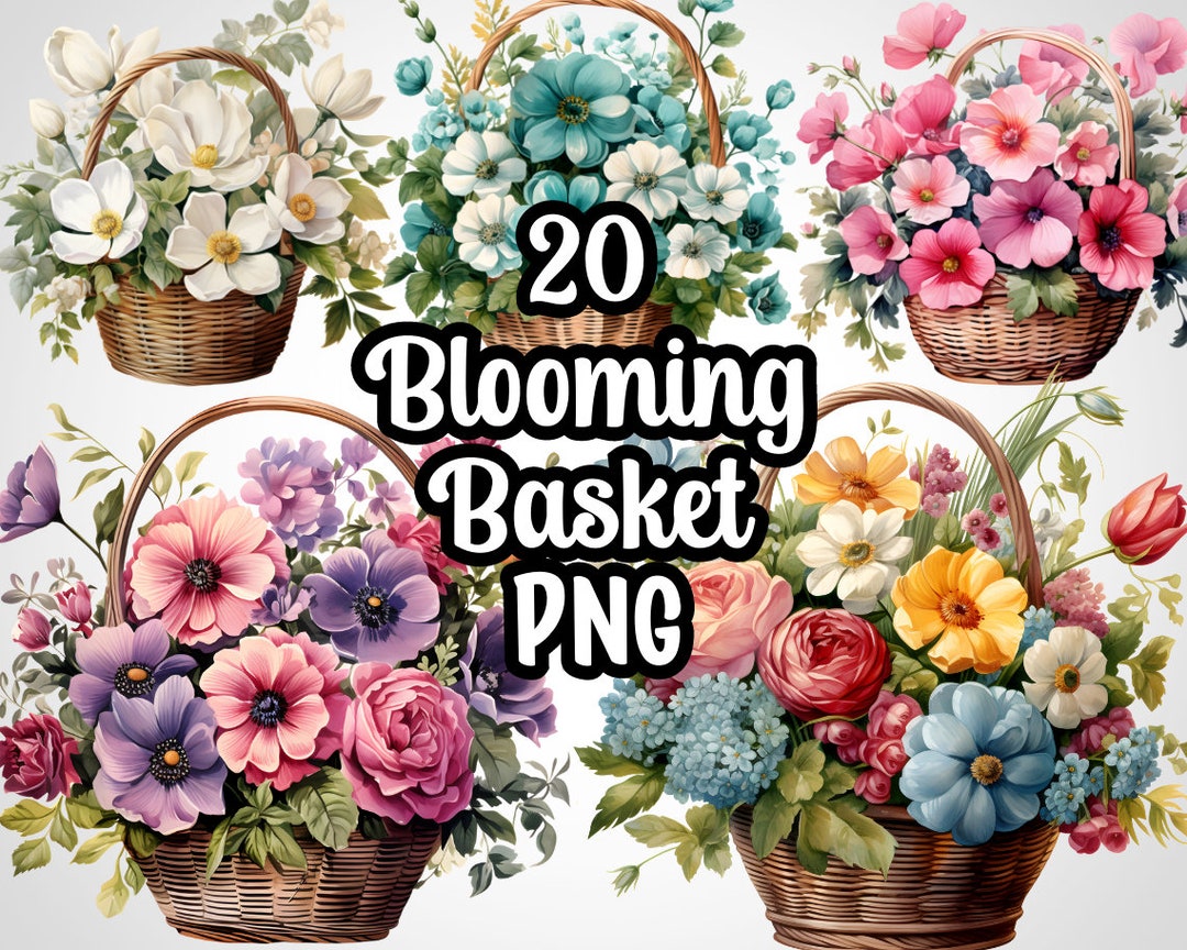 Clip Art Basket of Flowers Watercolor 300dpi | PNG Flower Pot | Vintage ...