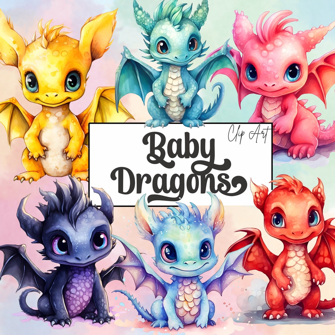 16 Watercolor Clip Art Baby Dragons,instant Download, Dinosaur Clip Art ...