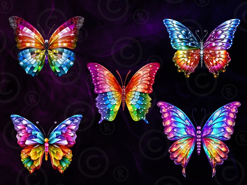 Clip Art Butterflies Rainbow Clipart Bundle Transparent - Etsy