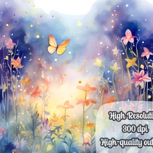 Clip Art Fairy Garden, Watercolor Clipart Bundle, Digital Download ...