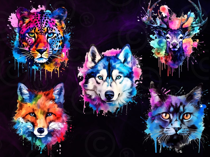 Watercolor Animals Clip Art Colorful Pets Cats Dogs Zebra Clipart ...