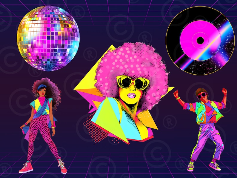 Clip Art 1980s Retro Vintage Disco 300dpi Transparent Background Retro ...