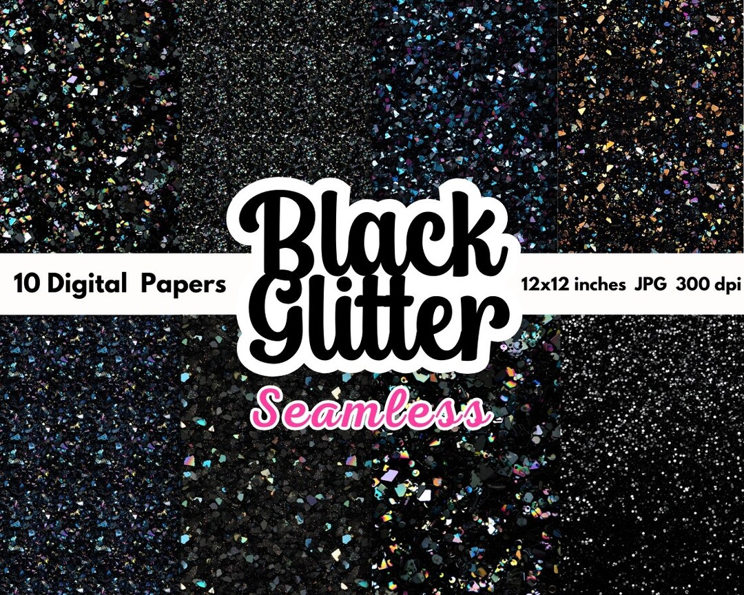 Black Glitter Digital Papers for Printing, Black Design, Free ...