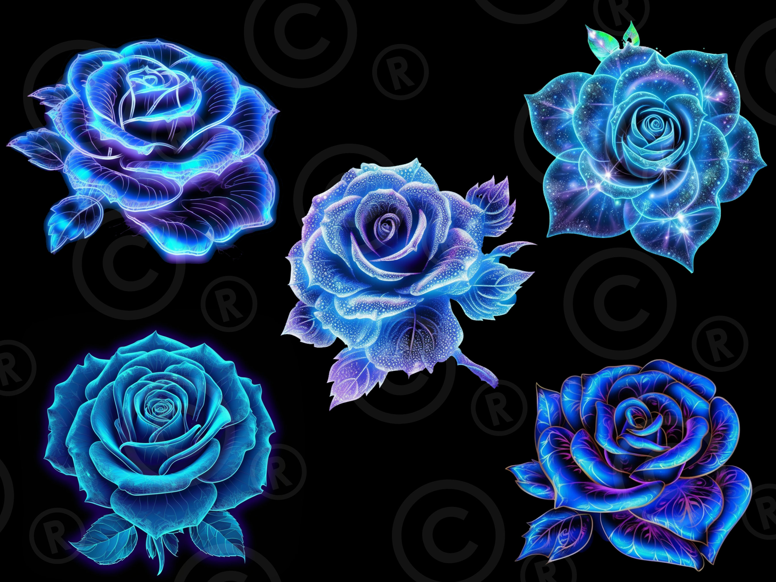 Clip Art Blue Roses Neon Flowers Transparent Background Clip Art Free ...