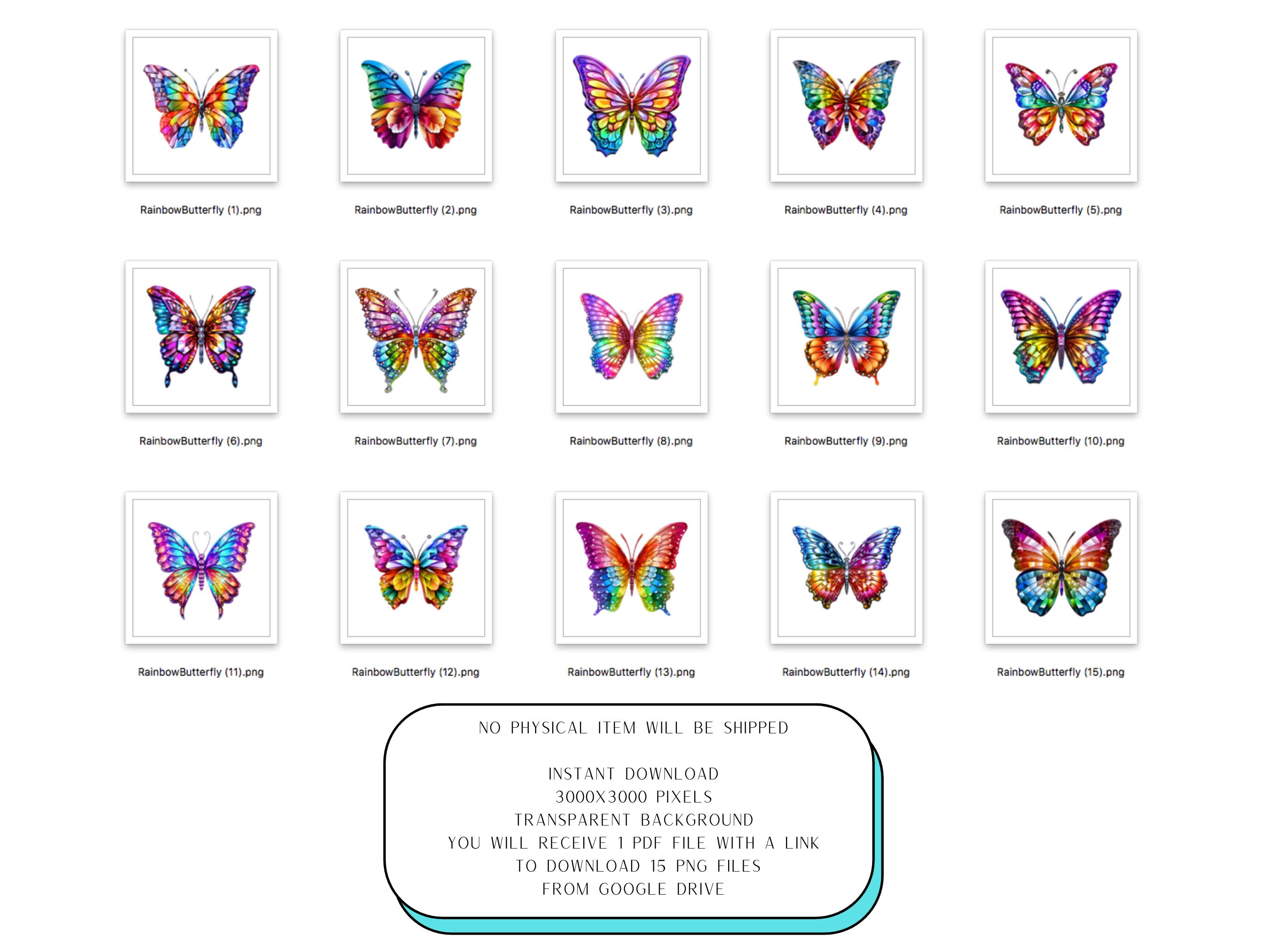 Clip Art Butterflies Rainbow Clipart Bundle Transparent - Etsy