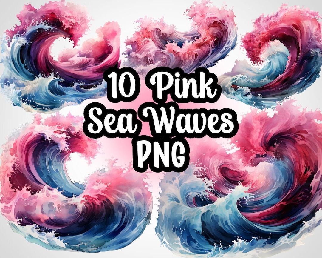 Clip Art Sea Wave Watercolor 300dpi Pink Blue Water Ocean Nautical ...