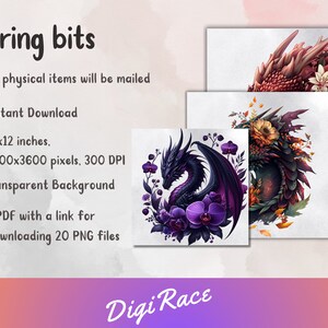 Floral Dragon Clip Art, Dark Fantasy Printable, Roses, Mythical ...