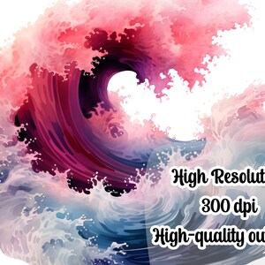 Clip Art Sea Wave Watercolor 300dpi Pink Blue Water Ocean Nautical ...