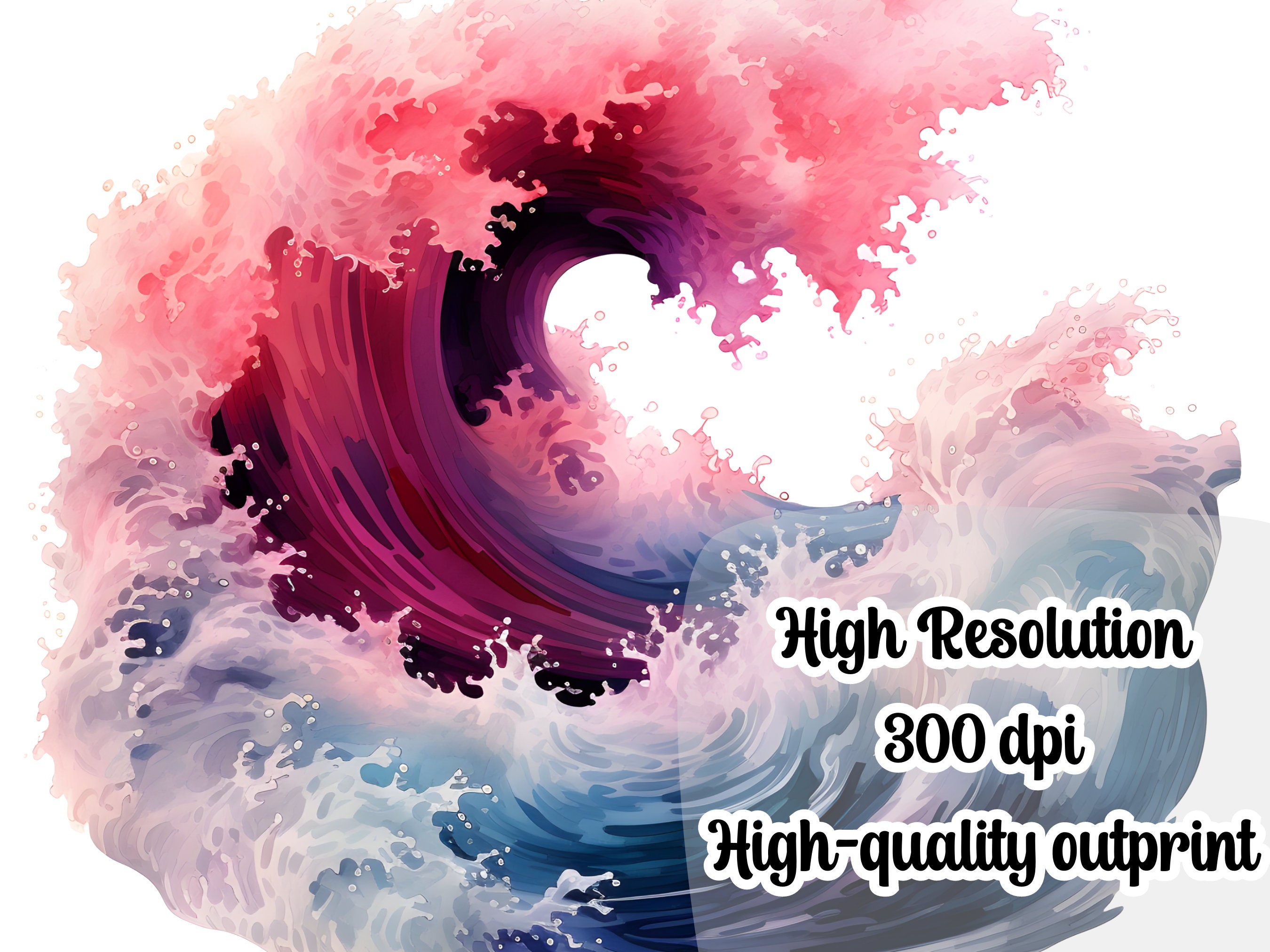 Clip Art Sea Wave Watercolor 300dpi Pink Blue Water Ocean - Etsy