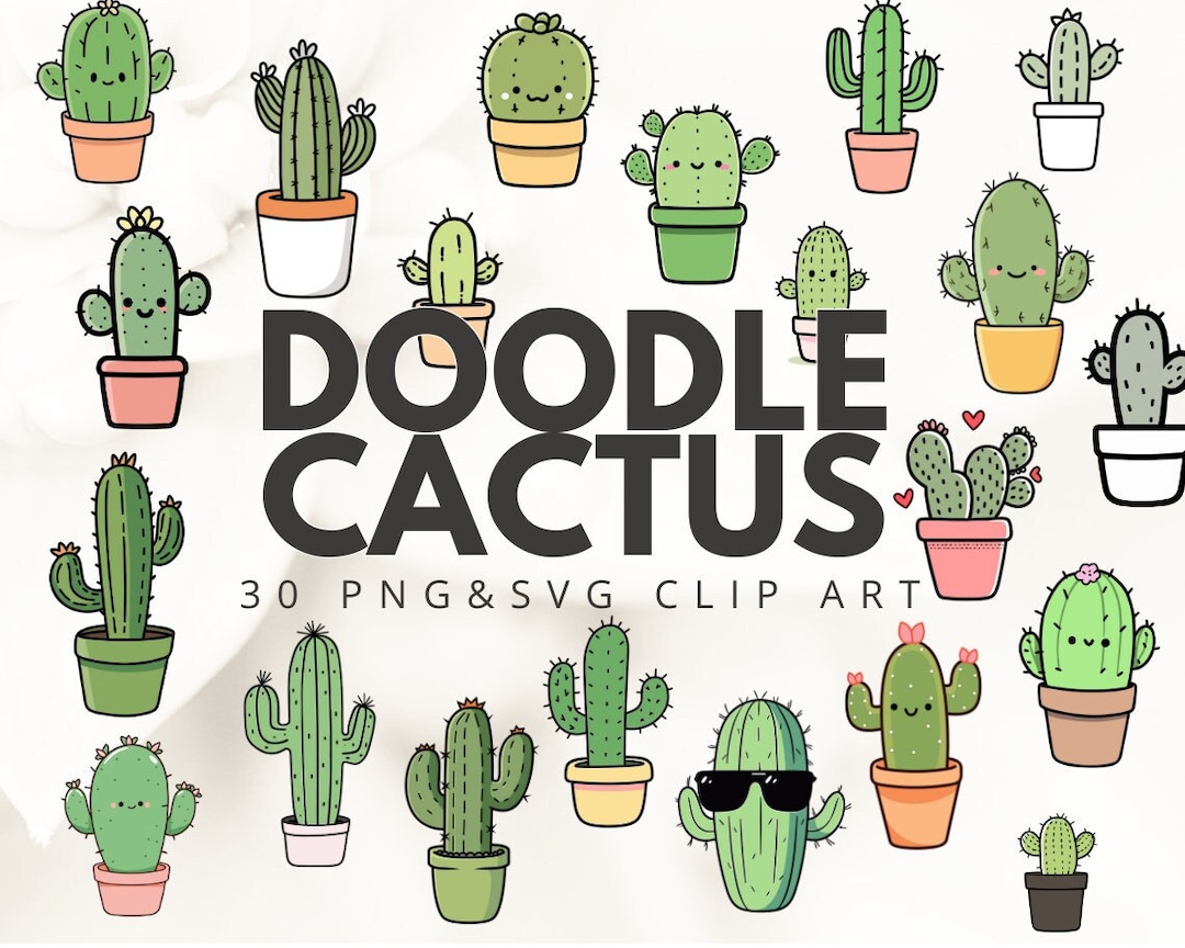 Adorable Cactus Clip Art Set - PNG and SVG Formats, Chibi and Kawaii ...